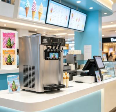 China Commercial Soft Serve Ice Cream Machine with Double Cylinder Stainless Steel Design for 3 Flavors for sale