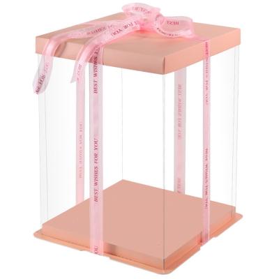 China Luxury Custom Cake Box White Clear Square Transparent Birthday Party Gift Box for sale
