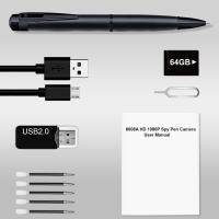 China Black Miniature Spy Camera , 1080P Mini Hidden Pen Camera With 64GB SD Card for sale