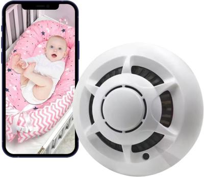 China White Miniature Home Security Cameras Wifi Smoke Detector Spy Camera With Motion Detection for sale