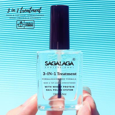 China SAGALAGA 15ML 3 in 1 Fast Dry Transparent Strengthener Nails Top and Base Coat Long Lasting No Lamp Cured Nail Polish for sale