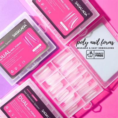 China Dual Forms Poly Nail Gel Molds Full Cover Coffin Nail Tips Extension Form 12 Sizes for Gel Manicure Art Design Salon DIY for sale