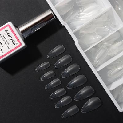 China MSDS Certified Gel Nail Tips Almond Medium Shape 500Pcs Pre Shaped Full Cover Soft Gel Clear Nail Tips Extensions French Style for sale