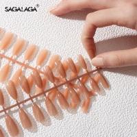 China Nail Art Salon Pre-designed Square Coffin Ballerina Medium Full Cover Frosted Long Nail Clear Soft Gel Nail Extension Tips for sale