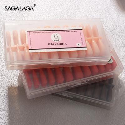 China Extra Long Sculpted Full Cover Soft Gel Ballerina Nail Tips Nude Color French Jelly Gel 100% ABS for sale