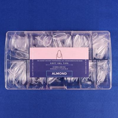 China 500Pcs Clear Almond Press on Nails Acrylic Full Cover Nail Tips for Nail Salon Customized Accepted 50 boxes Quantity 100/500 Pcs for sale