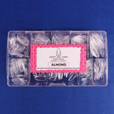 China Pre-Designed Full Cover Acrylic Nail Tips 500 Count in Gel Boxes for Finger Nails No Trace Artificial Round Stiletto Tips for sale