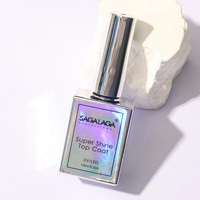 China MSDS Certified SAGALAGA Long Lasting Super Shine Top Coat No Wipe Gel Soak Off Top Coat 15ml Private Label Cured Gel Polish for sale