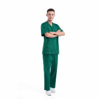 China Hospital Scrub Suit Set Short Sleeve Top Joggers Women Nurse Uniform 100% Cotton for sale