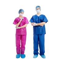 China FDA Disposable Scrub Suits Short Sleeves SMS Nonwoven 30g Medical Uniforms for sale