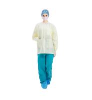 China FDA Disposable Lab Coats Long Sleeves Non Woven Hospital Scrubs 40g SMS for sale