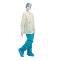 China CE FDA Knit Cuffs Disposable Lab Coats GB15979-2002 for sale