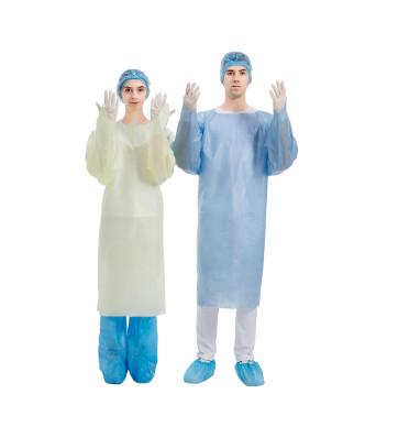 China Disposable CPE Gown AAMI Level 4 125x145cm Surgical Plastic Gown for Hospital Medical Use for sale