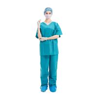 China Disposable Scrub Suits 45gsm SMS Nonwoven Hospital Scrubs Jacket and Pants for Food Industry for sale