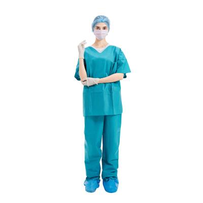 China Disposable Scrub Suits 45gsm SMS Nonwoven Hospital Scrubs Jacket and Pants for Food Industry for sale