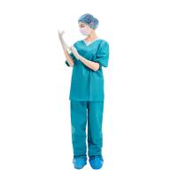 China Disposable Scrub Suits 45gsm SMS Nonwoven Hospital Scrubs Jacket and Pants for Food Industry for sale