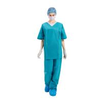 China Disposable Scrub Suits 45gsm SMS Nonwoven Hospital Scrubs Jacket and Pants for Food Industry for sale