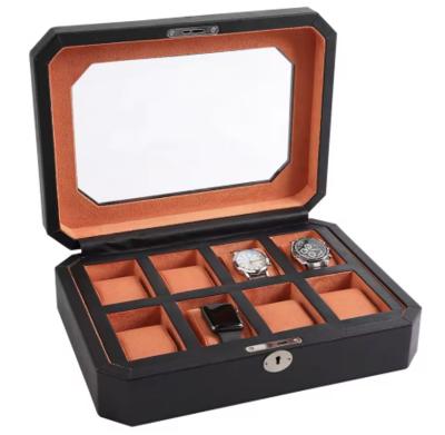 China Custom Handmade Pu Leather Luxury Brand 8 Slots Key Lock Watch Box Organizer Case for sale