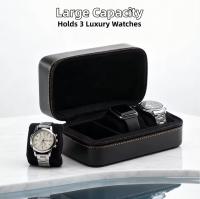 China Portable Mens Luxury Watch Box 3 Slot PU Leather Case Gift Box with Velvet Lining for sale