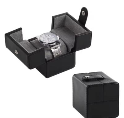 China Custom Color Travel Watch Box Soft Microfiber Lining Genuine Leather Watch Case for sale