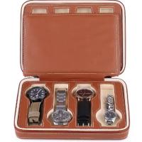 China Portable 8 Grids Brown Leather Watch Case Box Customized Color For Men Women for sale
