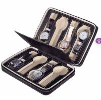 China Portable 8 Grids Brown Leather Watch Case Box Customized Color For Men Women for sale