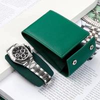 China Handmade Leather Watch Storage Bag Dust Proof Green Portable Travel Organizer Case for sale