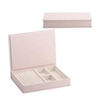 China Large Capacity Leather Jewelry Boxes Travel Canvas Book Shape Microfiber Lining Girls Gift Case for sale