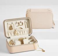 China Portable Zipper Leather Jewelry Boxes Handmade Velvet Necklace Ring Jewellery Storage Case for sale