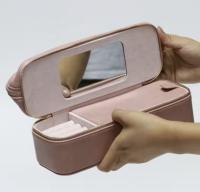 China Leather Zipper Mirror Makeup Brush Cosmetic Storage Travel Jewelry Organizer Gift Bag for sale
