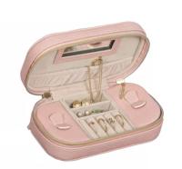 China Custom Logo Leather Women's Jewelry Box Makeup Cosmetic Bag Pouch With Mirror for sale