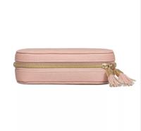 China Custom Logo Leather Women's Jewelry Box Makeup Cosmetic Bag Pouch With Mirror for sale