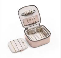China OEM Custom Logo Leather Jewelry Travel Box Portable Ring Zipper Velvet Storage Case for sale