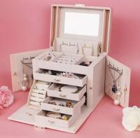 China Large Capacity PU Leather Jewelry Boxes With Mirror Custom Logo for sale