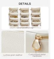 China Convenient PU Leather Travel Jewelry Case With Velvet Pouch For Rings Necklaces Storage for sale