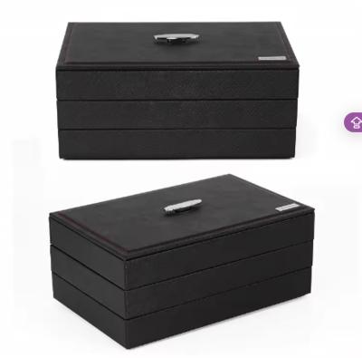 China Black 24 Slot PU Leather Jewelry Boxes Necklace Stackable Jewelry Display Trays for sale