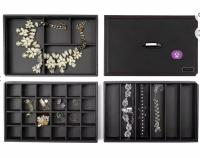 China Black 24 Slot PU Leather Jewelry Boxes Necklace Stackable Jewelry Display Trays for sale
