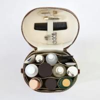 China Unisex Pu Pebble Leather Cosmetic Cases Oval Shaped Travel Makeup Bag With Insert for sale