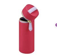 China Luxurious Genuine Leather Cosmetic Cases Zipper Leather Brush Case With Top Handle for sale