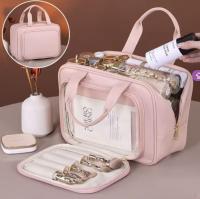 China Portable PU Leather Beauty Vanity Cases Makeup Bag Organizer Large Capacity OEM Logo for sale