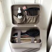 China Smooth PU Leather Make Up Case Large Multifunction Compartments Cosmetic Case for sale
