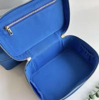 China Blue Color Pu Pebble Leather Cosmetic Travel Case Unisex Custom Logo With Soft Handle for sale