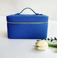 China Blue Color Pu Pebble Leather Cosmetic Travel Case Unisex Custom Logo With Soft Handle for sale