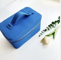 China Blue Color Pu Pebble Leather Cosmetic Travel Case Unisex Custom Logo With Soft Handle for sale