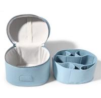 China OEM Portable Handle Leather Cosmetic Cases Ladies Travel Toiletry Bag Light Blue Color for sale