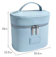 China OEM Portable Handle Leather Cosmetic Cases Ladies Travel Toiletry Bag Light Blue Color for sale