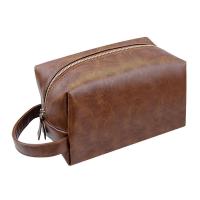 China Large Capacity PU Leather Toiletry Bag Men Women Leather Travel Organizer Bag for sale