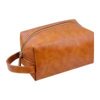 China Large Capacity PU Leather Toiletry Bag Men Women Leather Travel Organizer Bag for sale