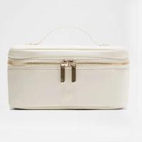 China Portable Vegan Leather Cosmetic Cases With Top Handle Double Zipper Custom Logo for sale