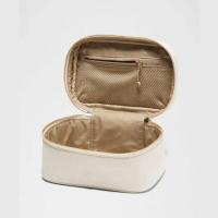 China Portable Vegan Leather Cosmetic Cases With Top Handle Double Zipper Custom Logo for sale